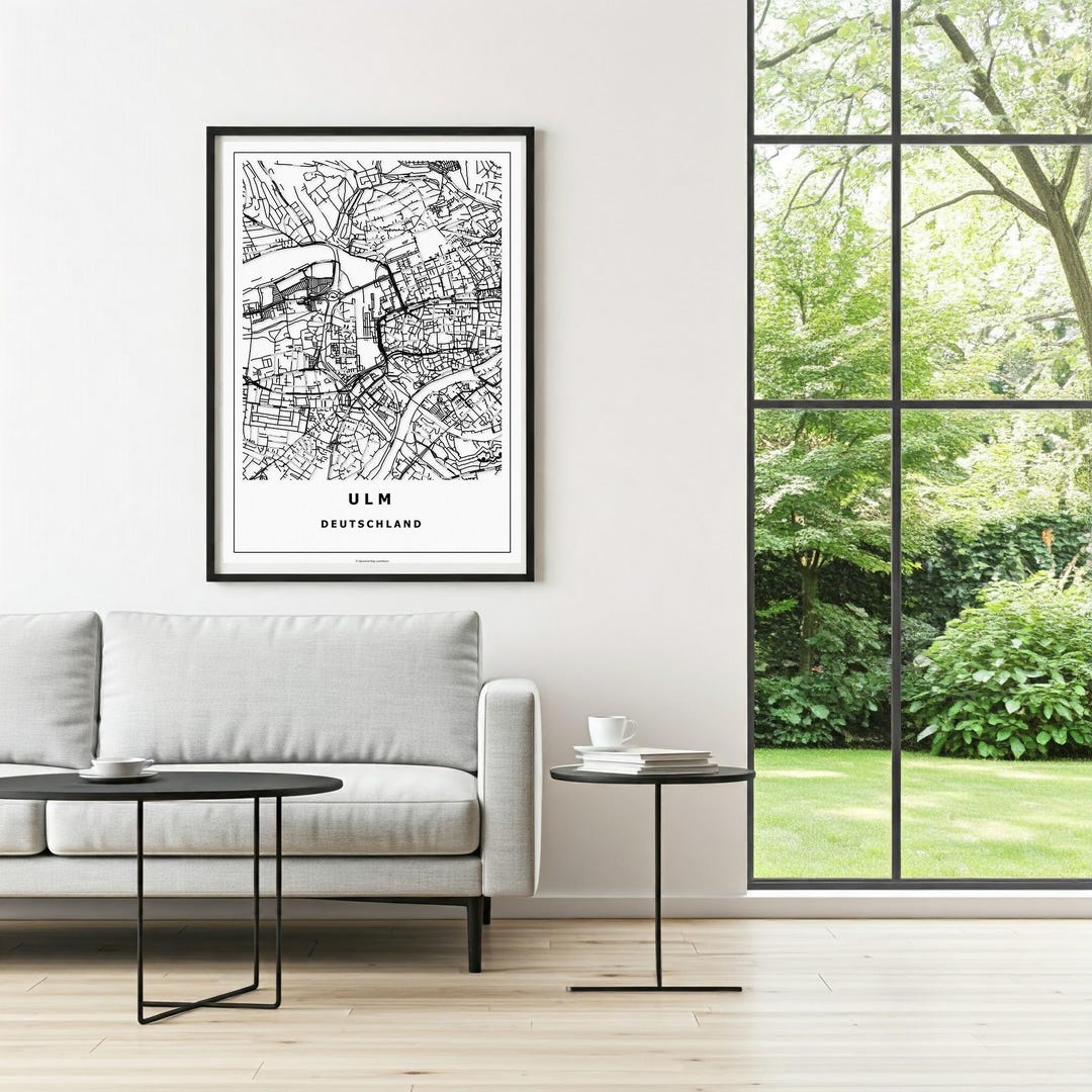 Digital Map of Ulm, Germany A2 Printable Wall Art Black & White ...