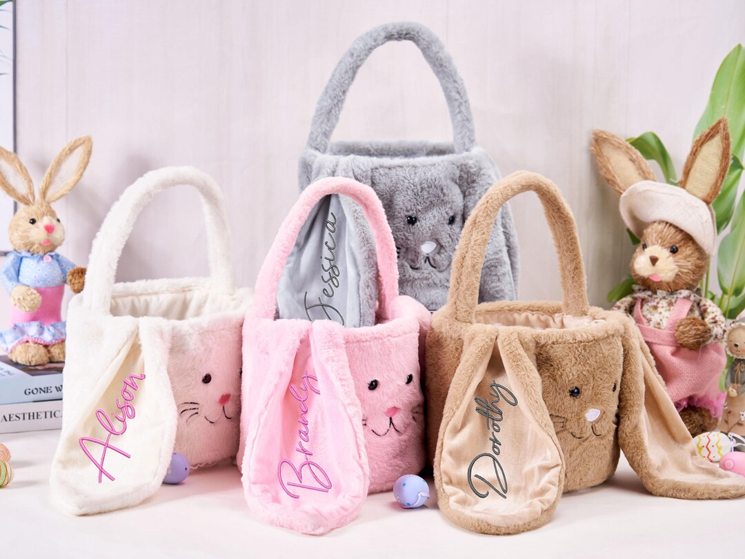 Personalized Plush Easter Basket, Embroidered Easter Bucket, Kids Bunny ...