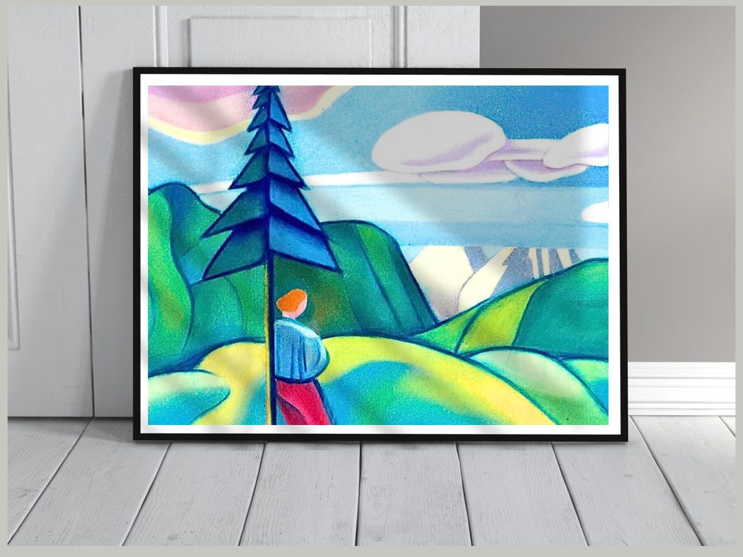 Retro Mountains Landscape Art Print | Bold Modern Nature Decor (digital ...