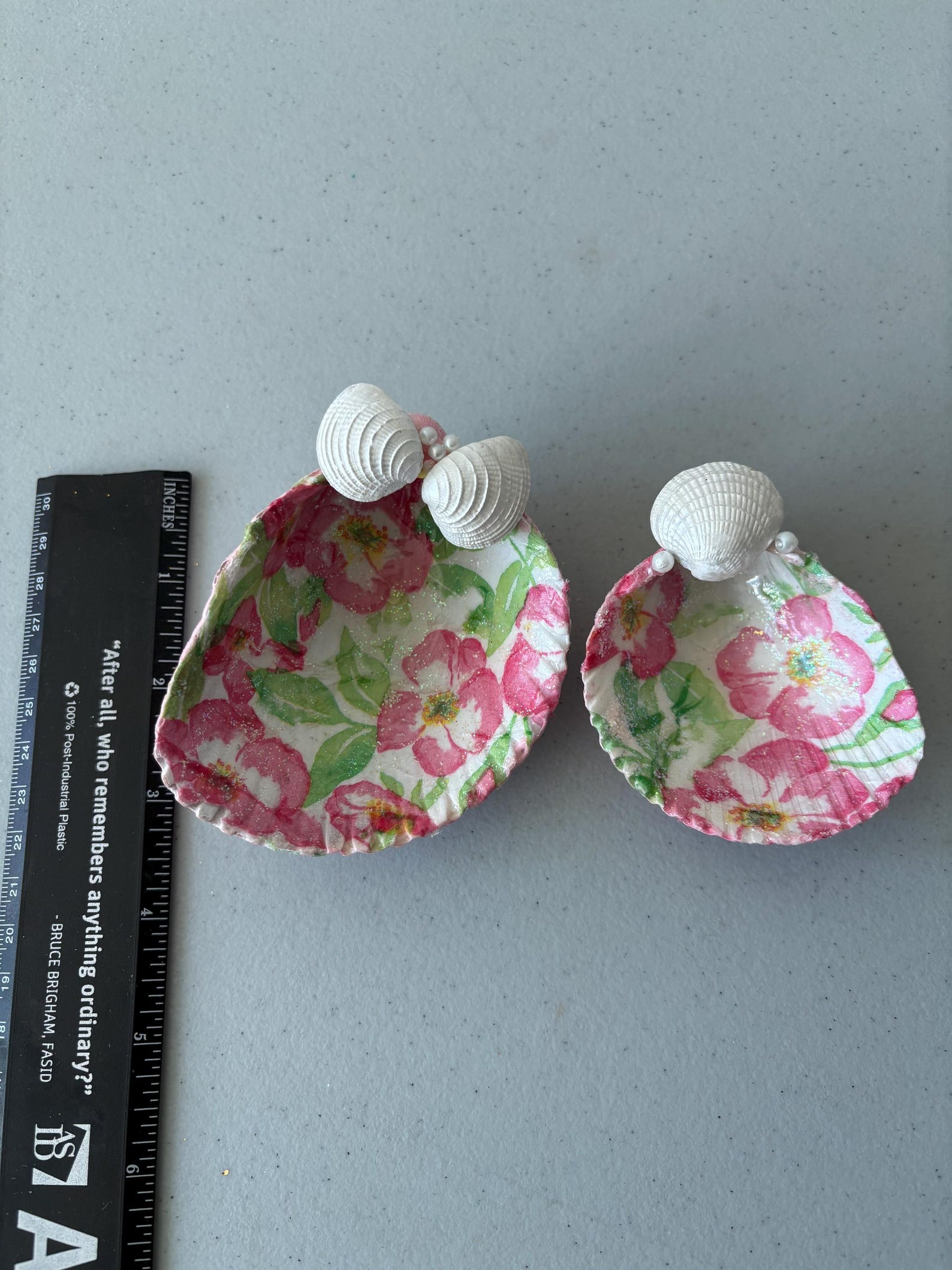 Two Pink Cockle Shell Floral Decoupage Trinket Holders-free Shipping ...