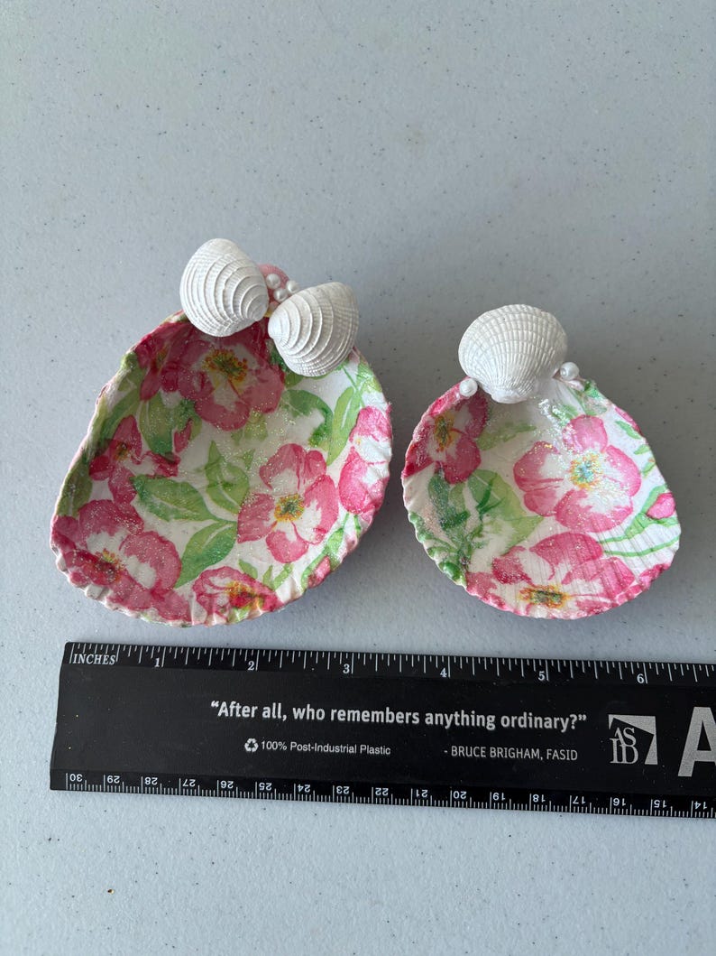 Two Pink Cockle Shell Floral Decoupage Trinket Holders-free Shipping ...