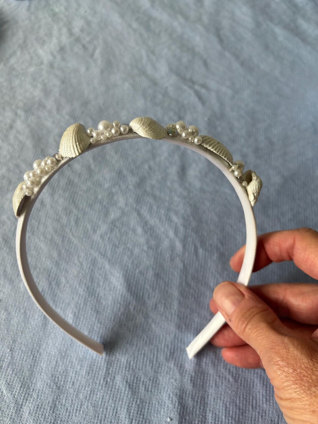 White Seashell Headband With Faux Pearls and Rhinestones-free Shipping ...
