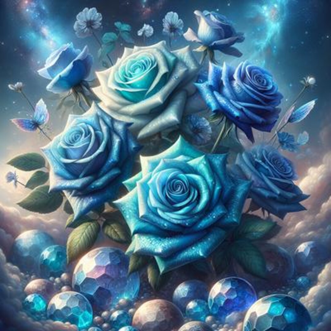 Enchanted Blue Roses Ethereal Digital Art With Cosmic Accents High ...