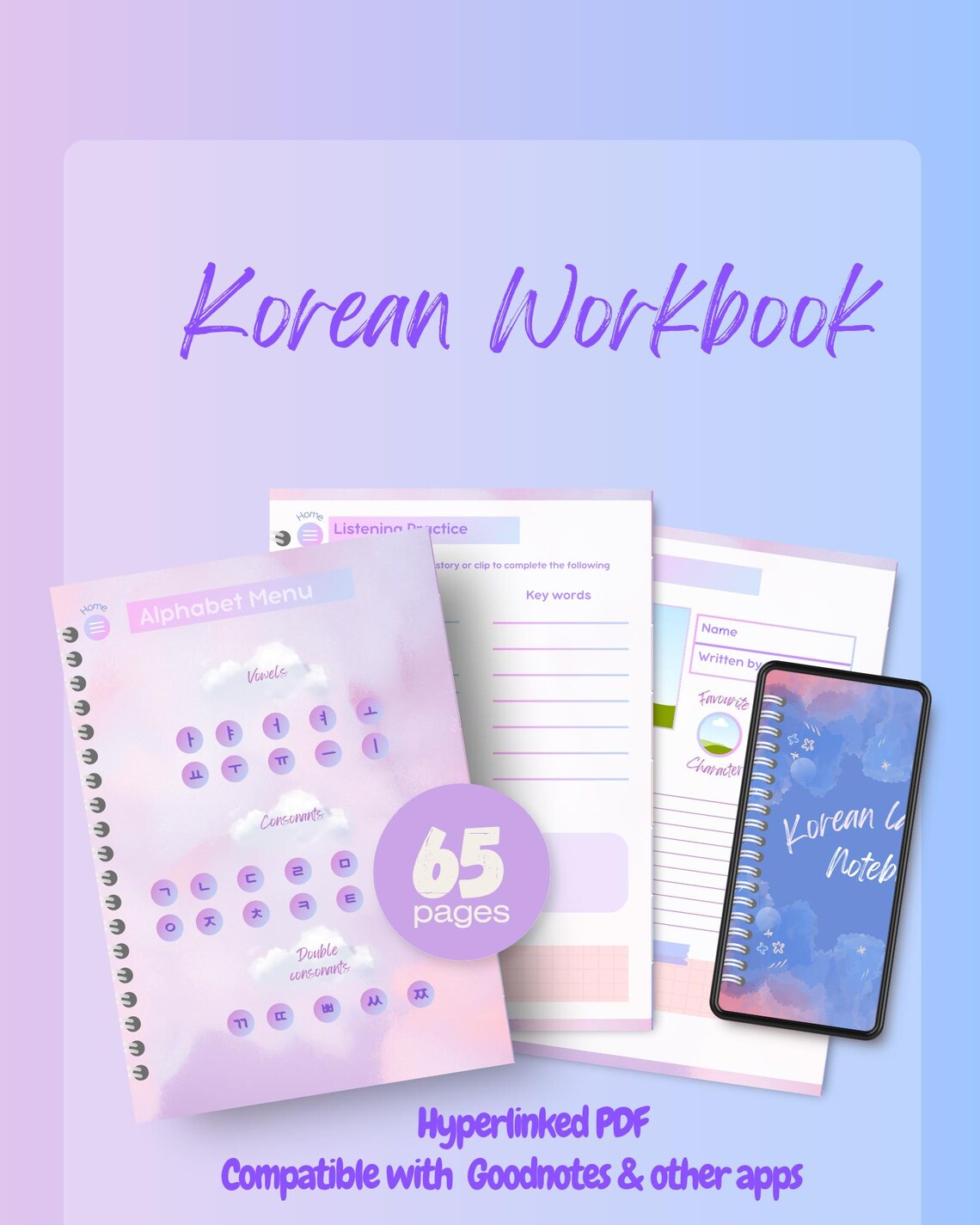 Korean Study Notebook | Hyperlinked Study Journal | Hangul Practice ...
