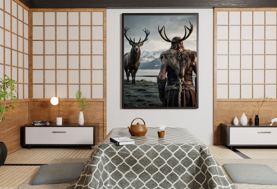 Viking Warrior and Stag Digital Print Norse Mythology Wall Art Instant ...