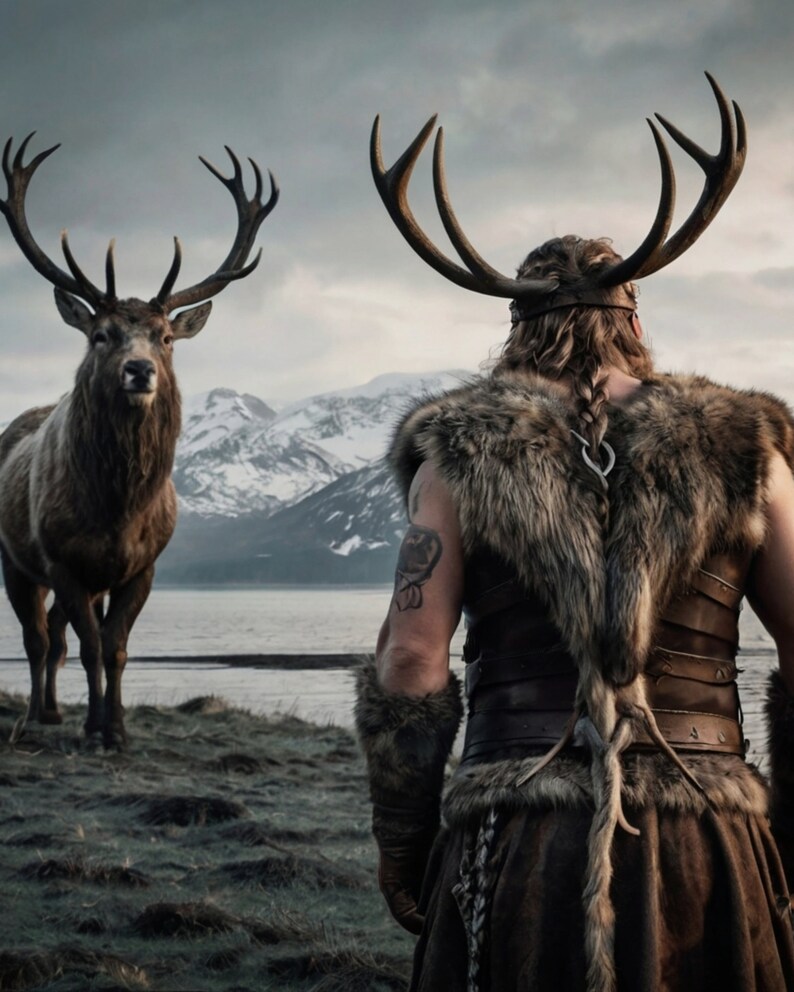 Viking Warrior and Stag Digital Print Norse Mythology Wall Art Instant ...