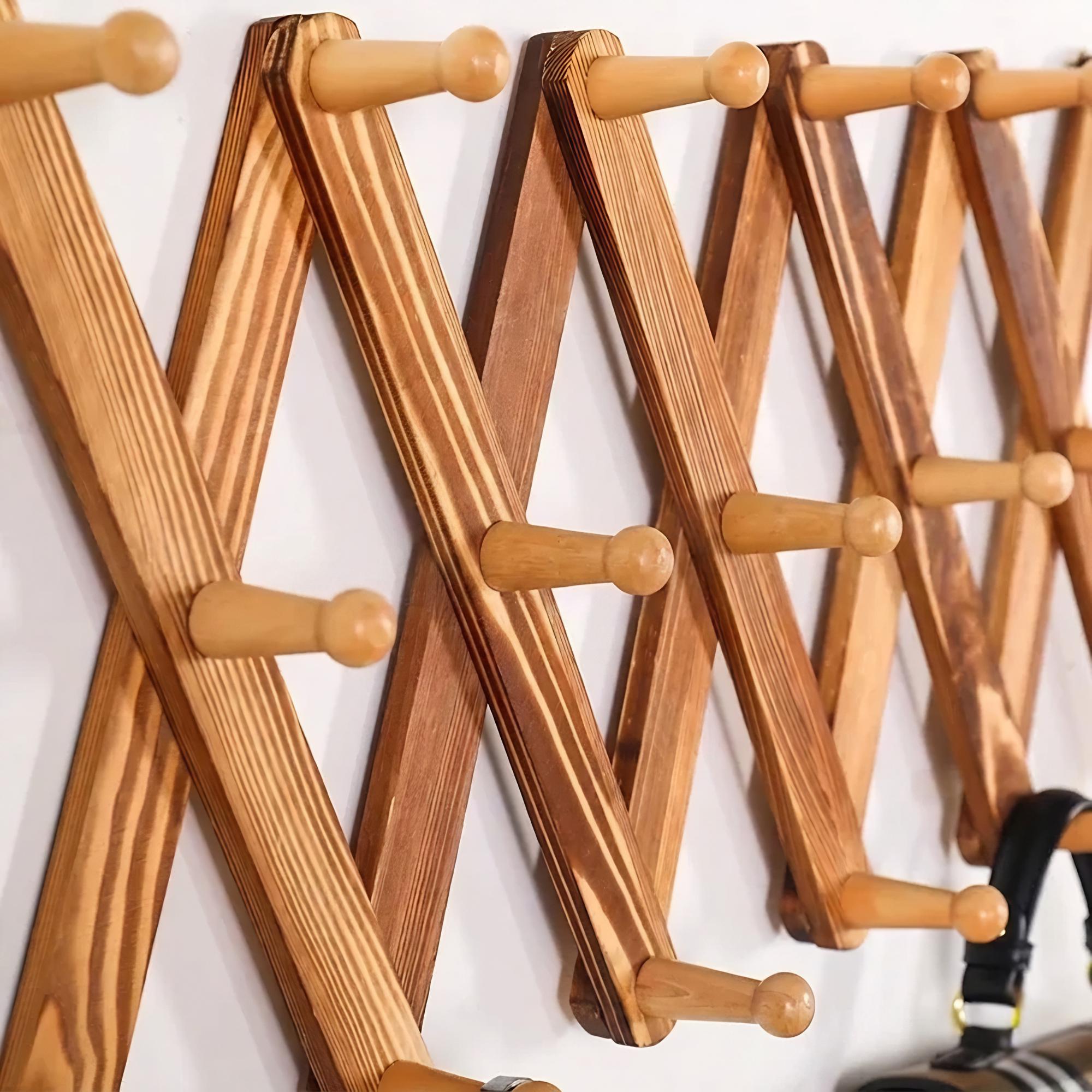 Expandable Wooden Wall Coat Rack, Wall-mounted Craft Creative Hooks ...