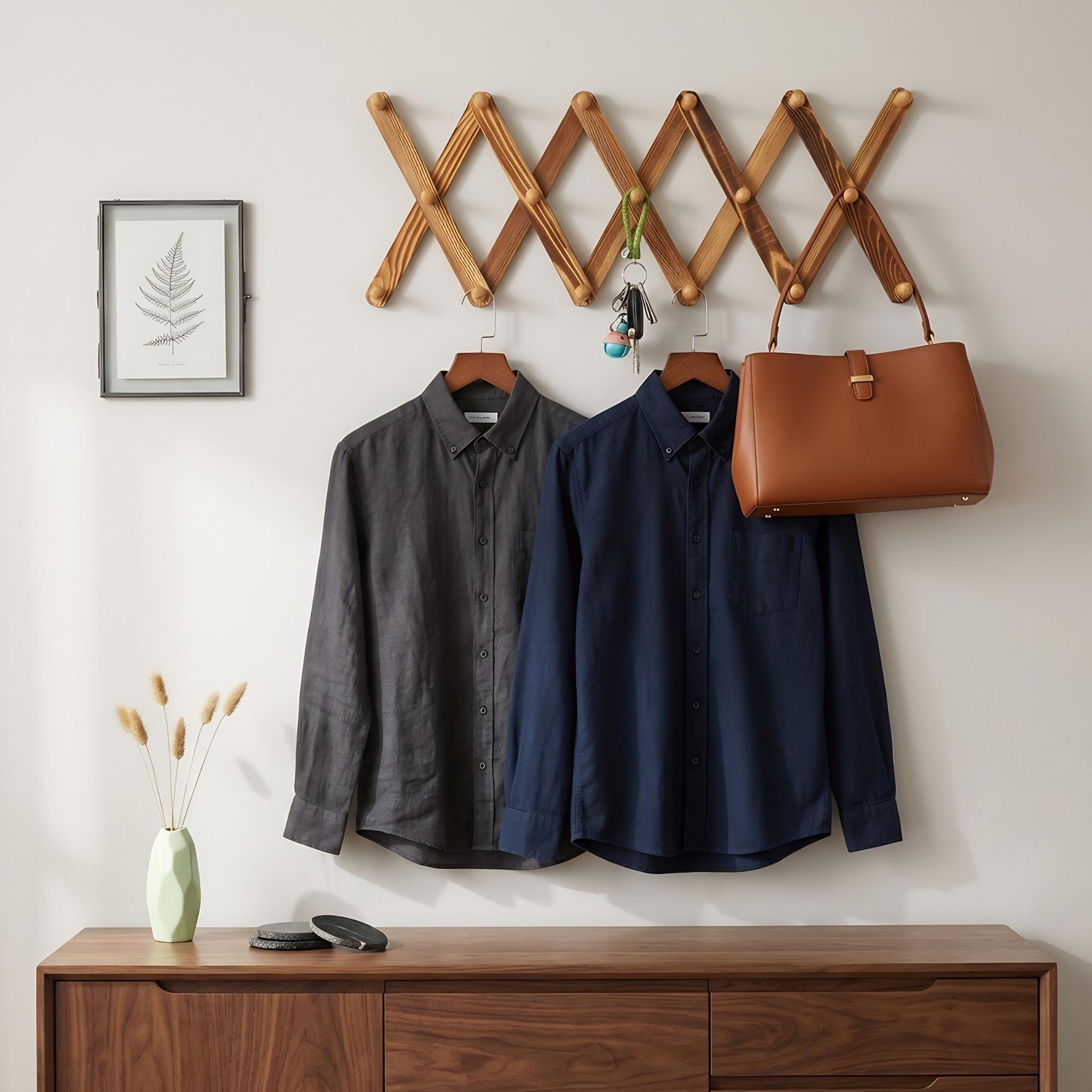 Expandable Wooden Wall Coat Rack, Wall-mounted Craft Creative Hooks ...