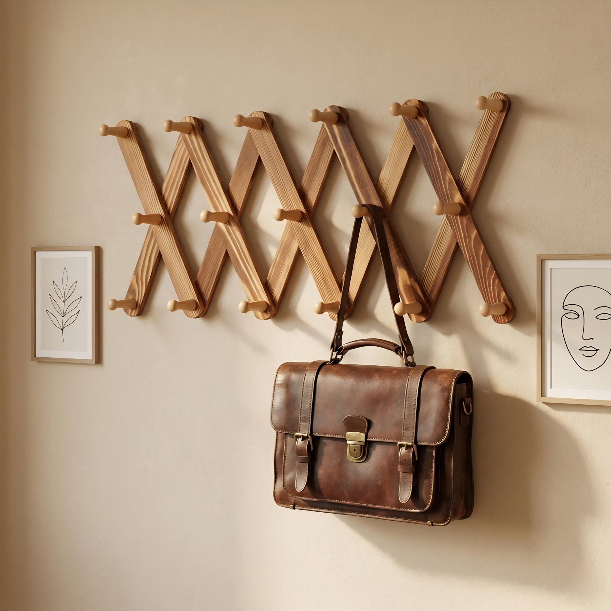 Expandable Wooden Wall Coat Rack, Wall-mounted Craft Creative Hooks ...