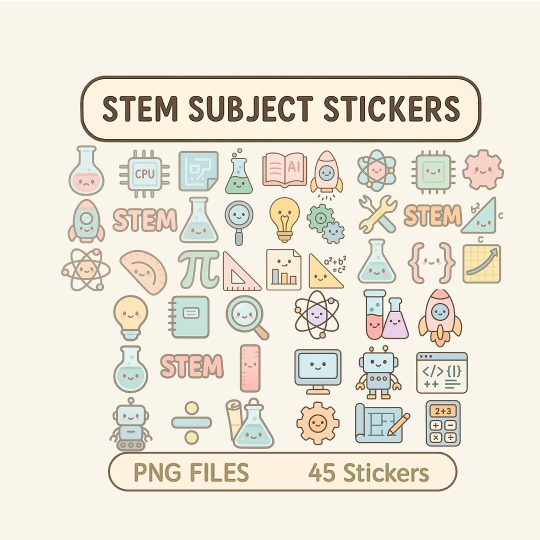 STEM Subject Stickers | Cute Digital Stickers for Goodnotes | 45 PNG ...