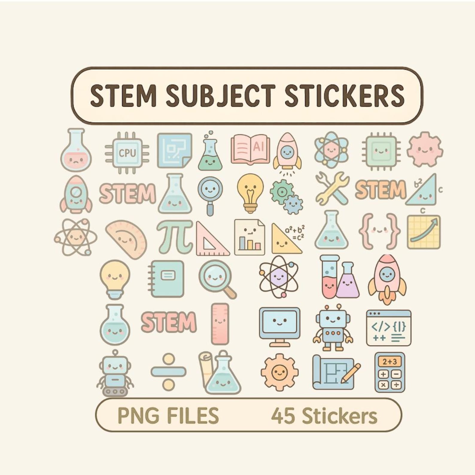 STEM Subject Stickers | Cute Digital Stickers for Goodnotes | 45 PNG ...