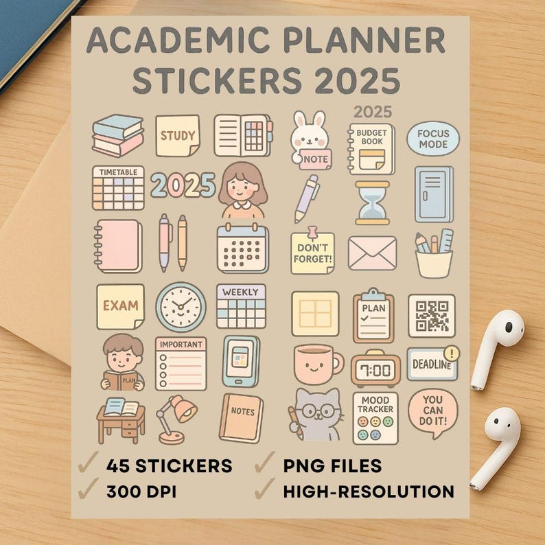 Academic Planner Stickers 2025 for Digital Planners – 45++ Cute Study ...