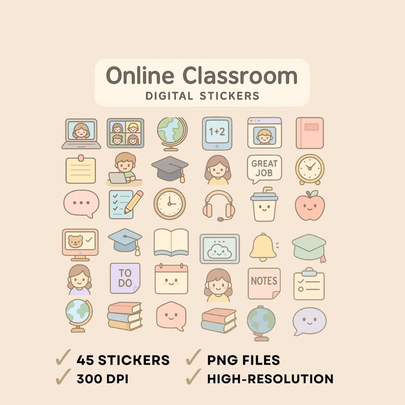 Online Classroom Digital Stickers Bundle for Teachers and Students,cute ...