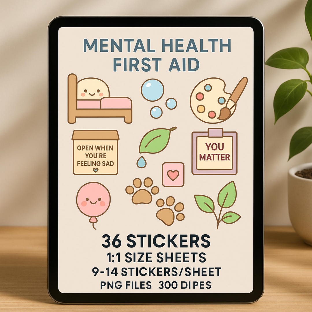 Mental Health First Aid Kawaii Sticker Pack | 36 PNG Pastel Digital ...