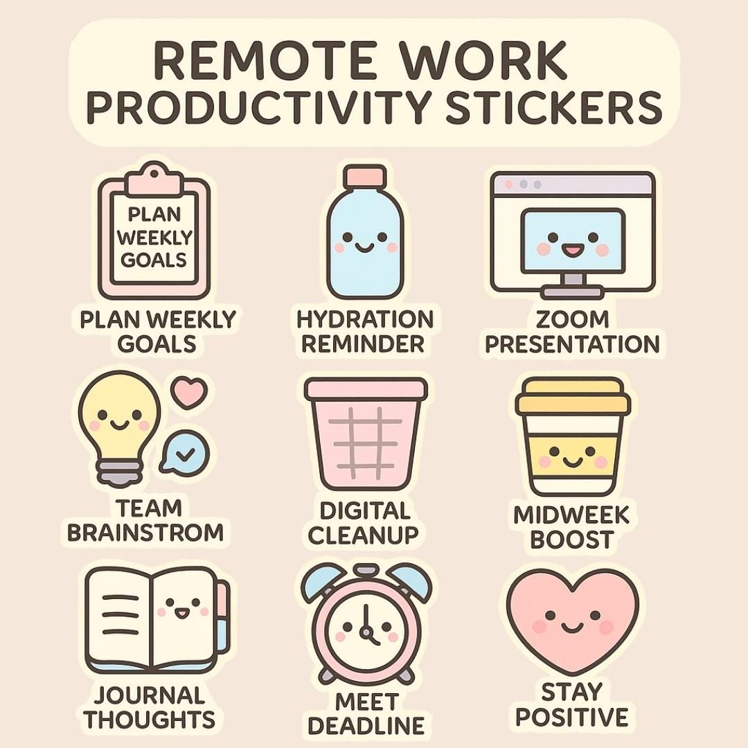 Remote Work Productivity Digital Stickers Set of 45 Cute High ...