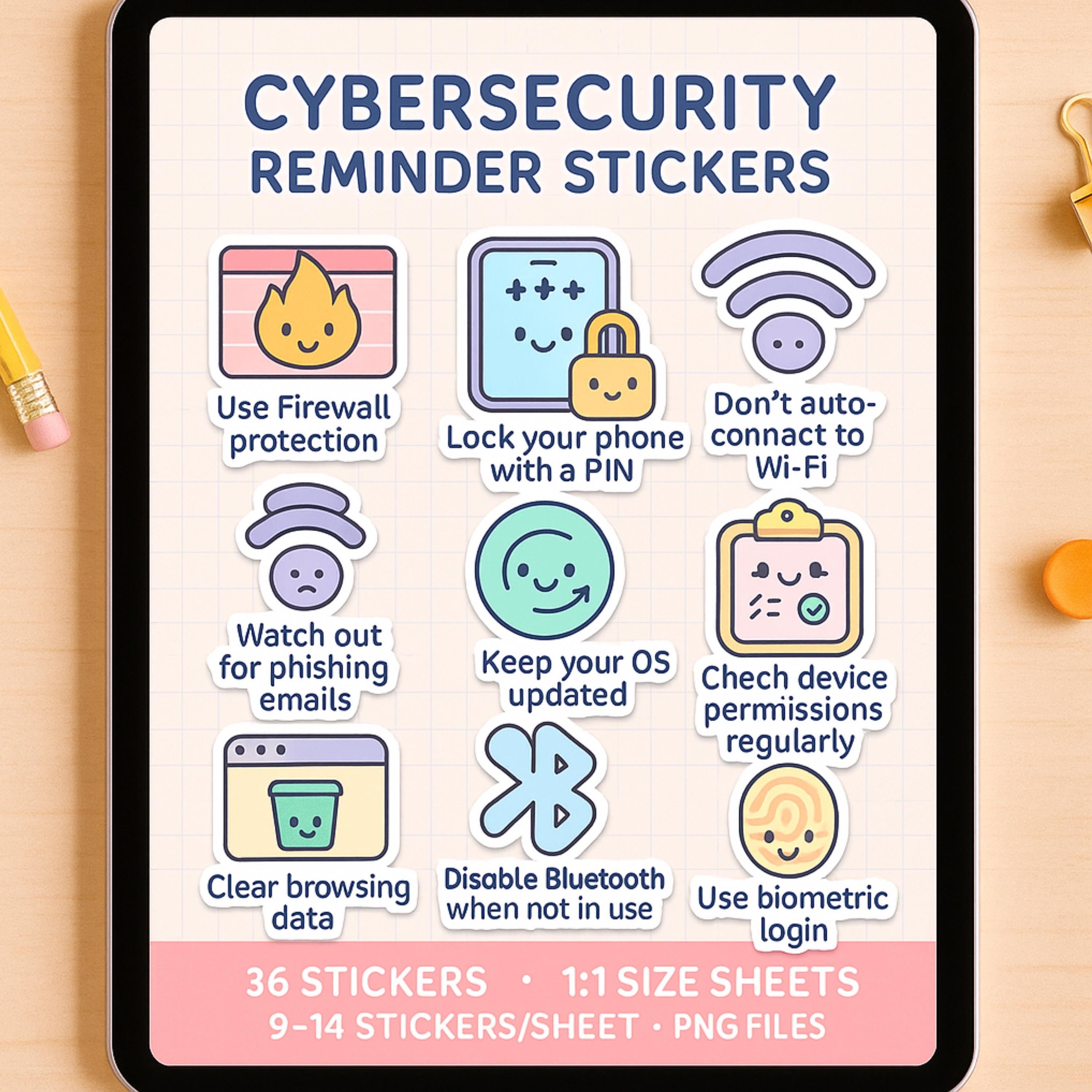 Cybersecurity Reminder Kawaii Stickers – Digital Planner PNG ...
