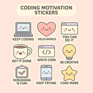 Cute Coding Motivation Stickers Set, High Resolution 300 DPI PNG Files ...