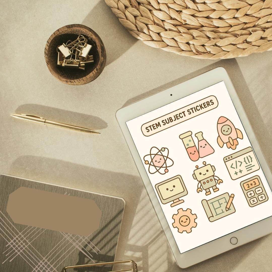 STEM Subject Stickers | Cute Digital Stickers for Goodnotes | 45 PNG ...