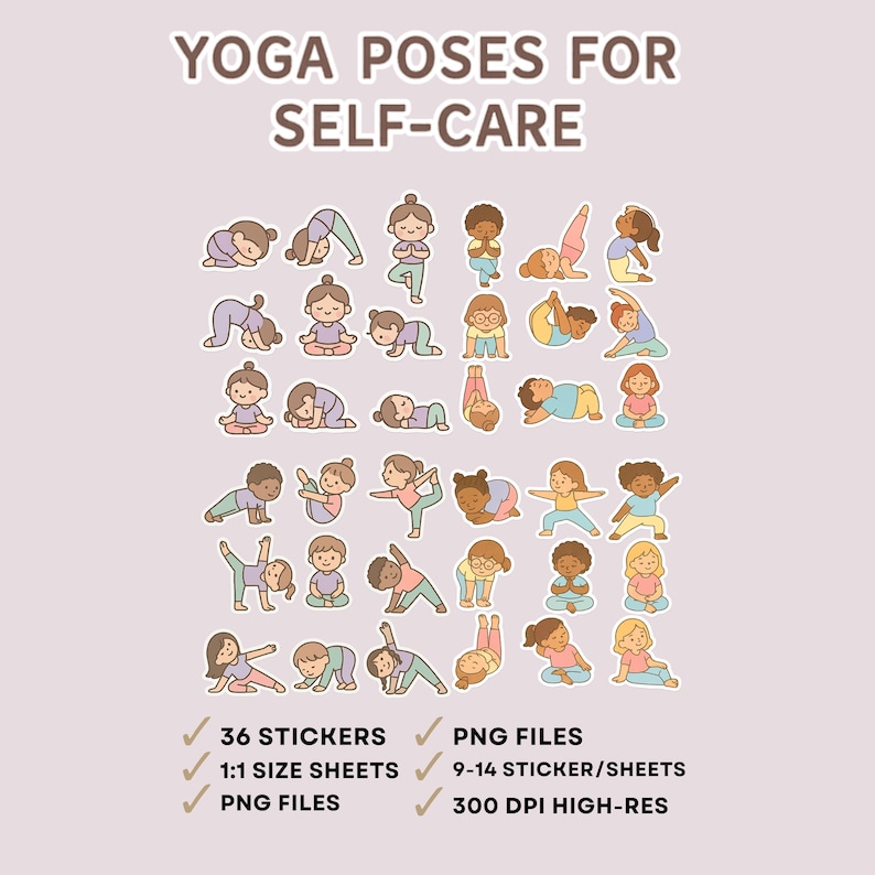 Pastel Kawaii Yoga Stickers – Cute Poses for Self-care, Digital Planner ...