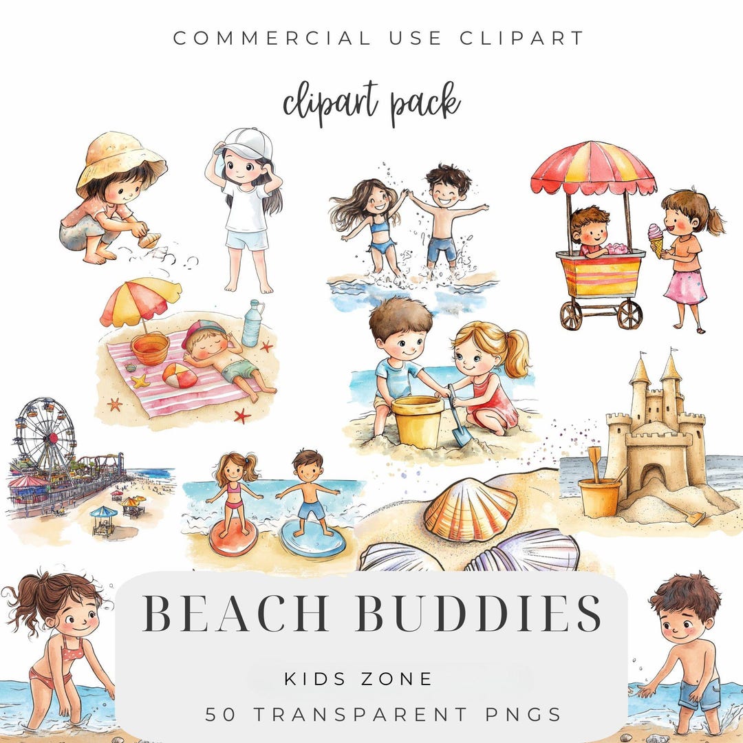 Beach Buddies Clipart: Kids Summer Fun, Sandcastles (PNG Files) - Etsy