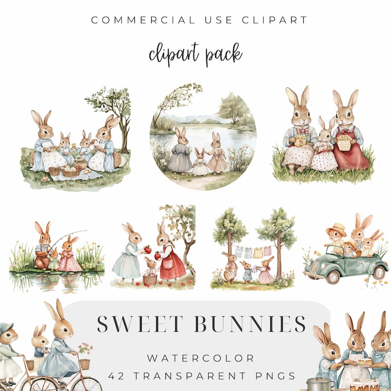 Sweet Bunnies Clipart Set: Nursery Prints, Kids Crafts (PNG Files) - Etsy