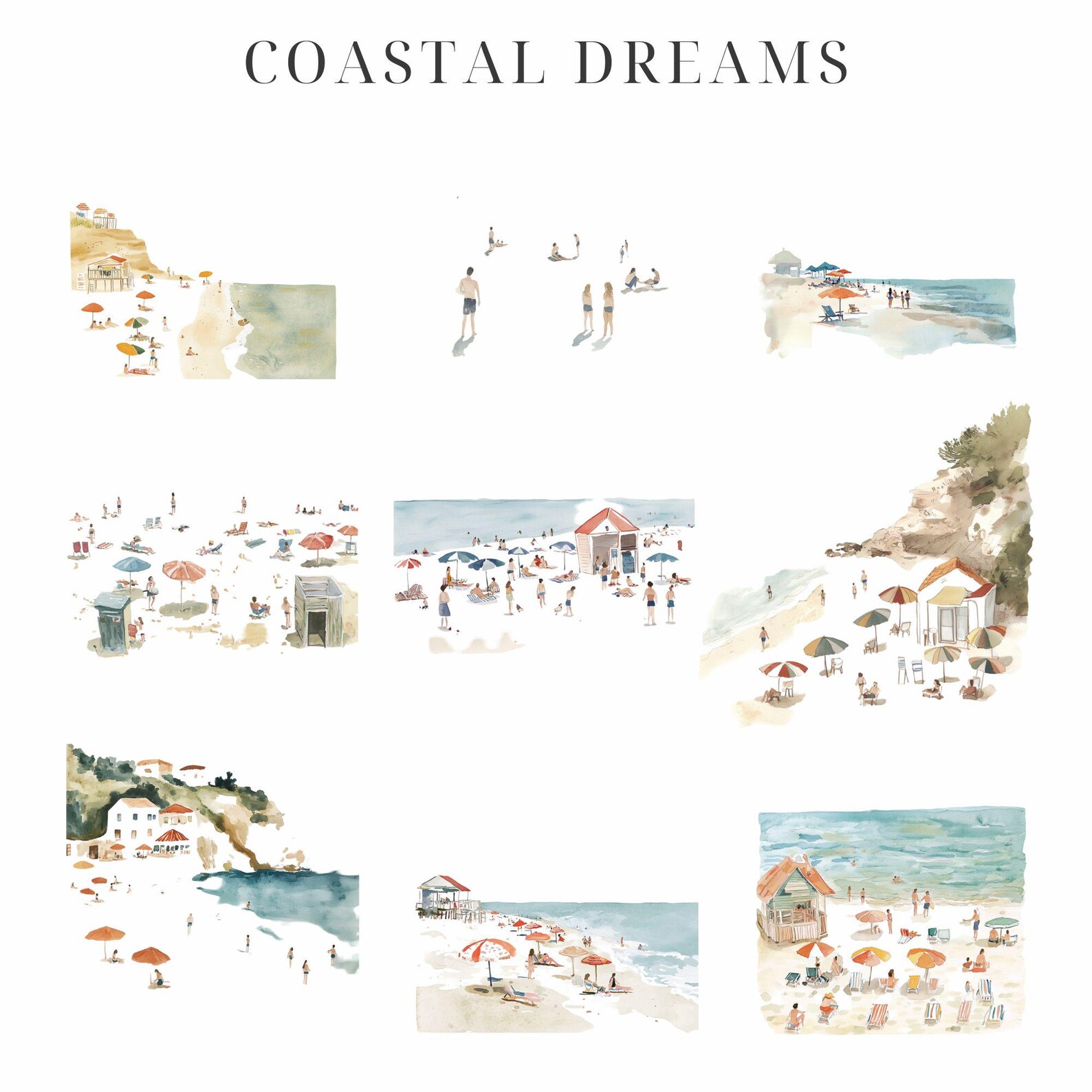 Coastal Watercolor Clipart: Seaside Cottage, Lighthouse, Beach (52 PNG ...