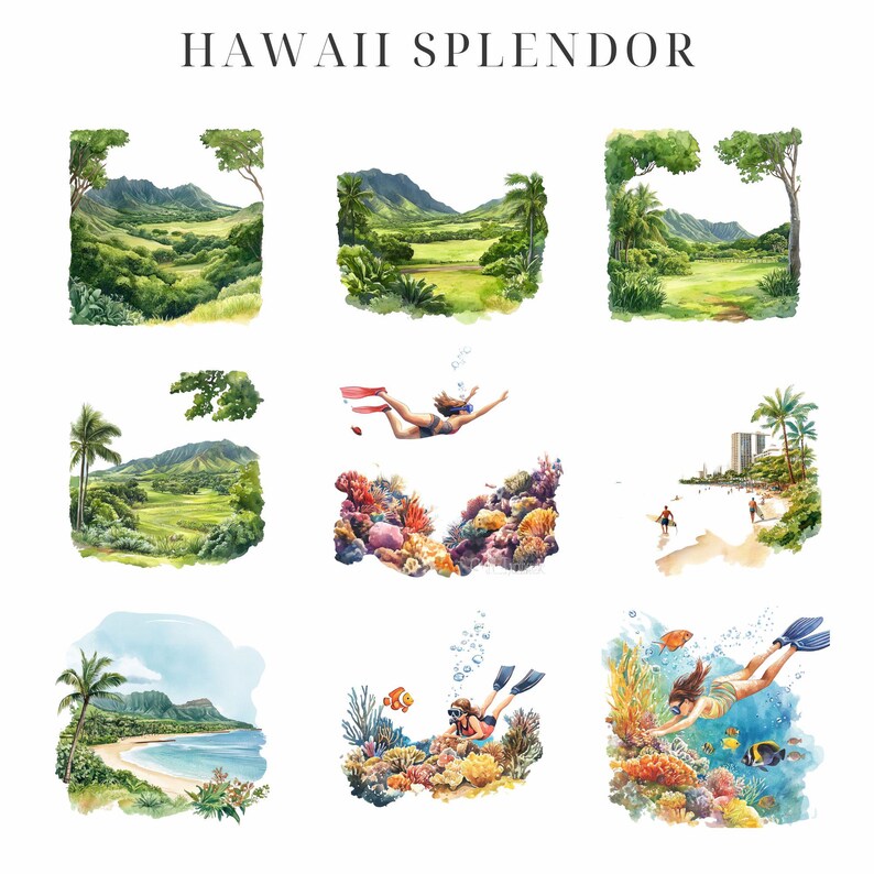 Hawaii Watercolor Clipart: Aloha Spirit PNG Set (digital Download) - Etsy