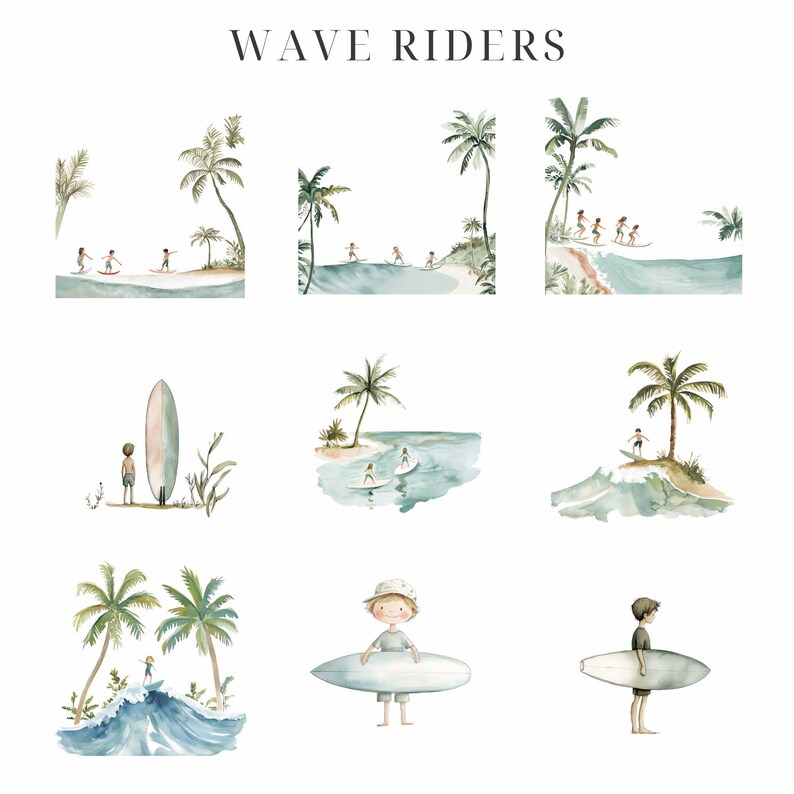 Wave Riders Nursery Clipart – Cute Clipart – Kids – Nursery Prints ...