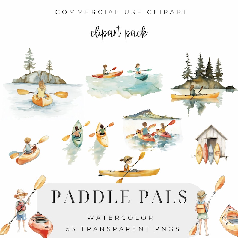 Kayak Clipart Set: Watercolor Paddle Pals, Nursery Decor (PNG Files) - Etsy