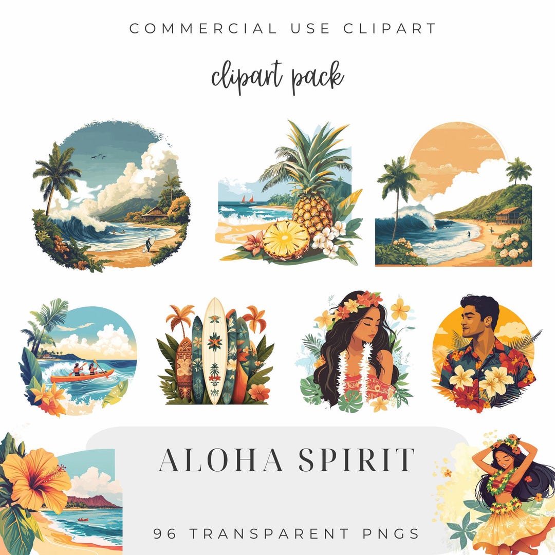 Aloha Spirit Clipart, Hawaii Clipart, Oahu, Surfers, Beach, Luau ...
