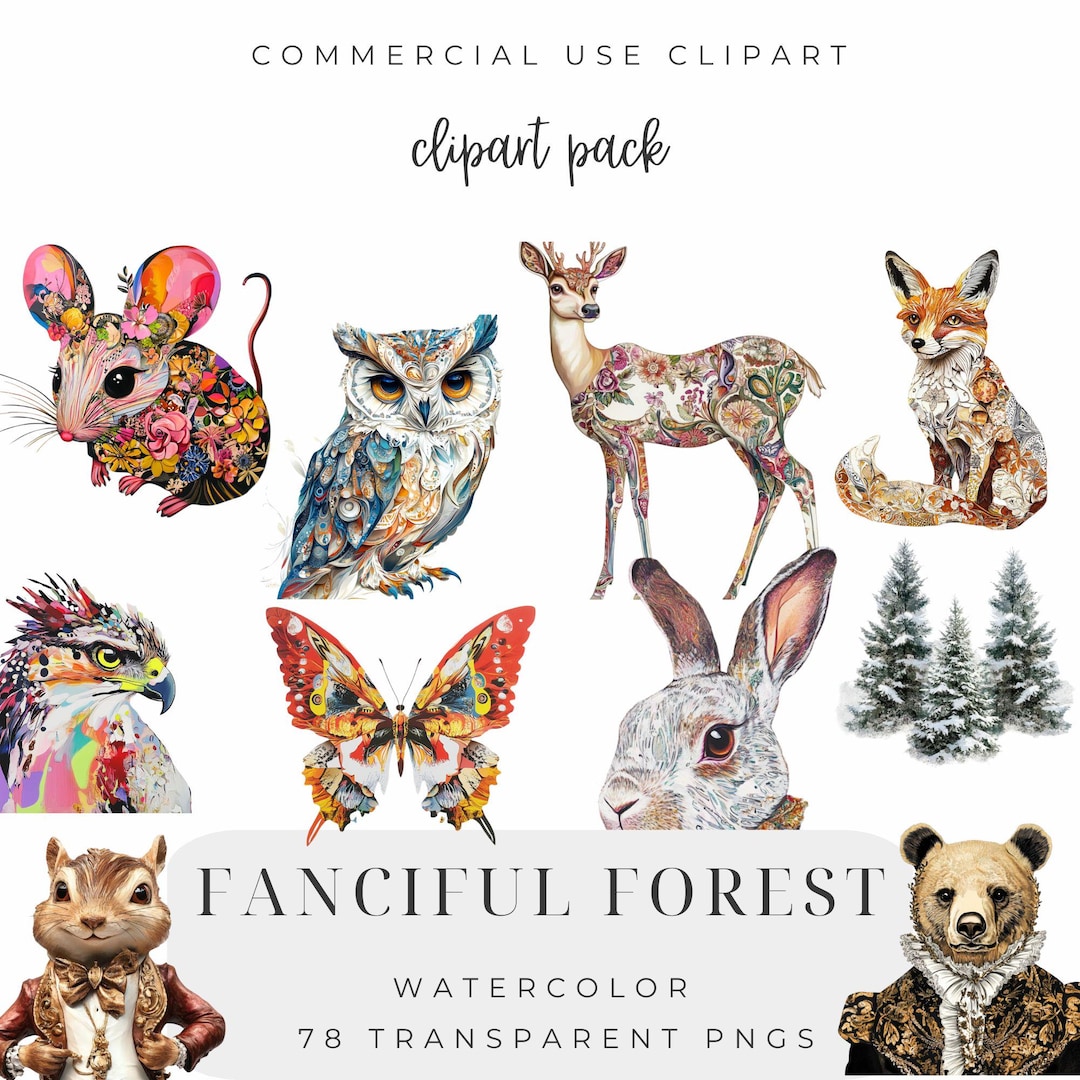 Fanciful Forest, Forest Animals Clipart, Deer, Bear, Moose, Birds ...