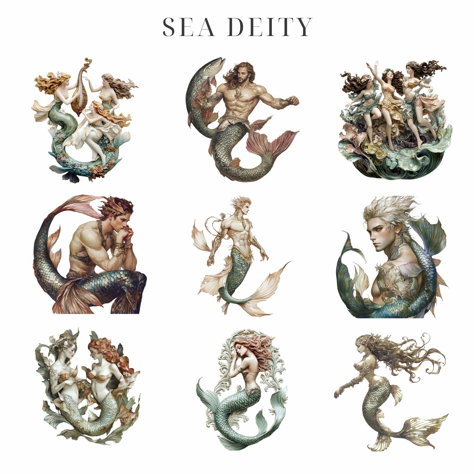 Sea Gods Clipart: Neptune, Mermaids, Sirens - 52 Pngs - Etsy