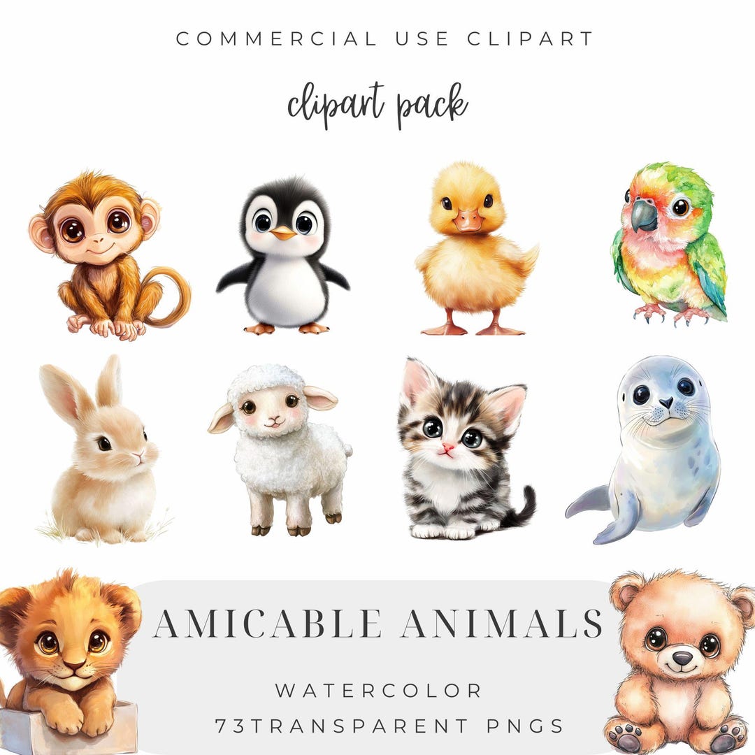 Amicable Animals Clipart, Cute Animals, Bunnies, Sheep, Cats, Lions, Bears, Giraffes, Monkeys ...