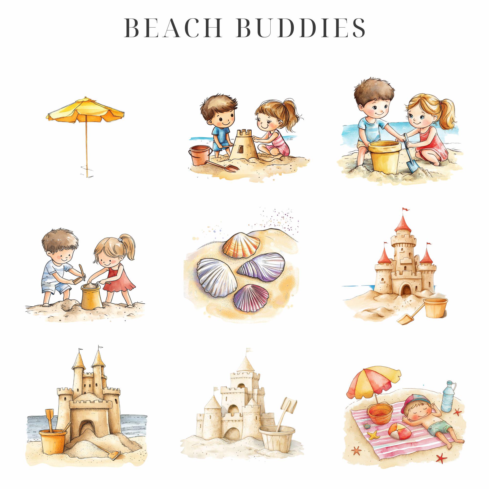 Beach Buddies Clipart: Kids Summer Fun, Sandcastles (PNG Files) - Etsy