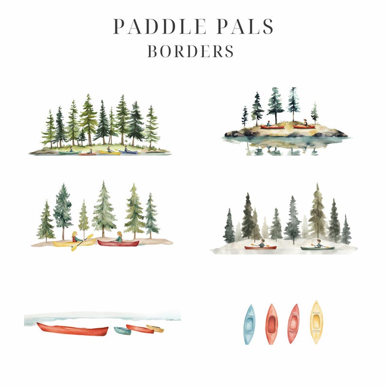 Kayak Clipart Set: Watercolor Paddle Pals, Nursery Decor (PNG Files) - Etsy