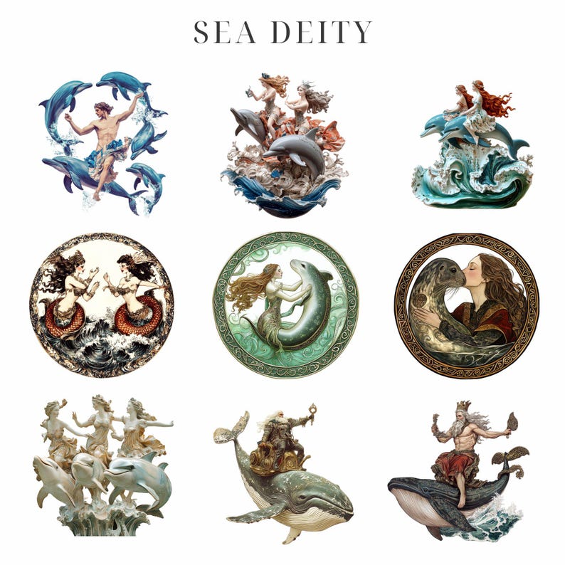 Sea Gods Clipart: Neptune, Mermaids, Sirens - 52 Pngs - Etsy