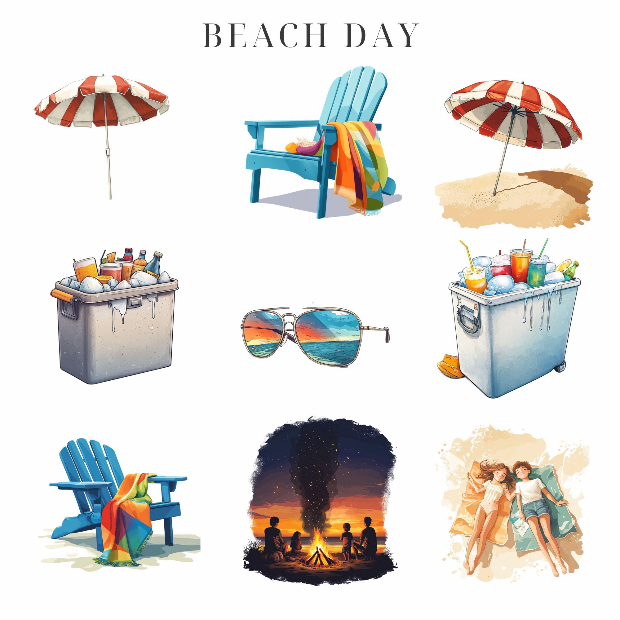 Beach Day Clipart: Sandcastle, Surfing, Sunbathing (PNG) - Etsy