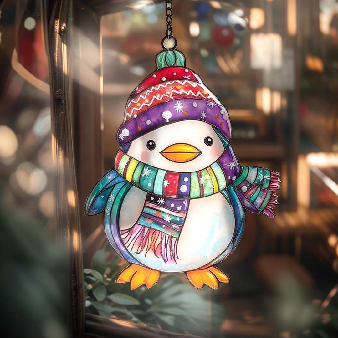 Penguin Suncatcher Ornament, Acrylic Window Hanging, Unique Christmas ...