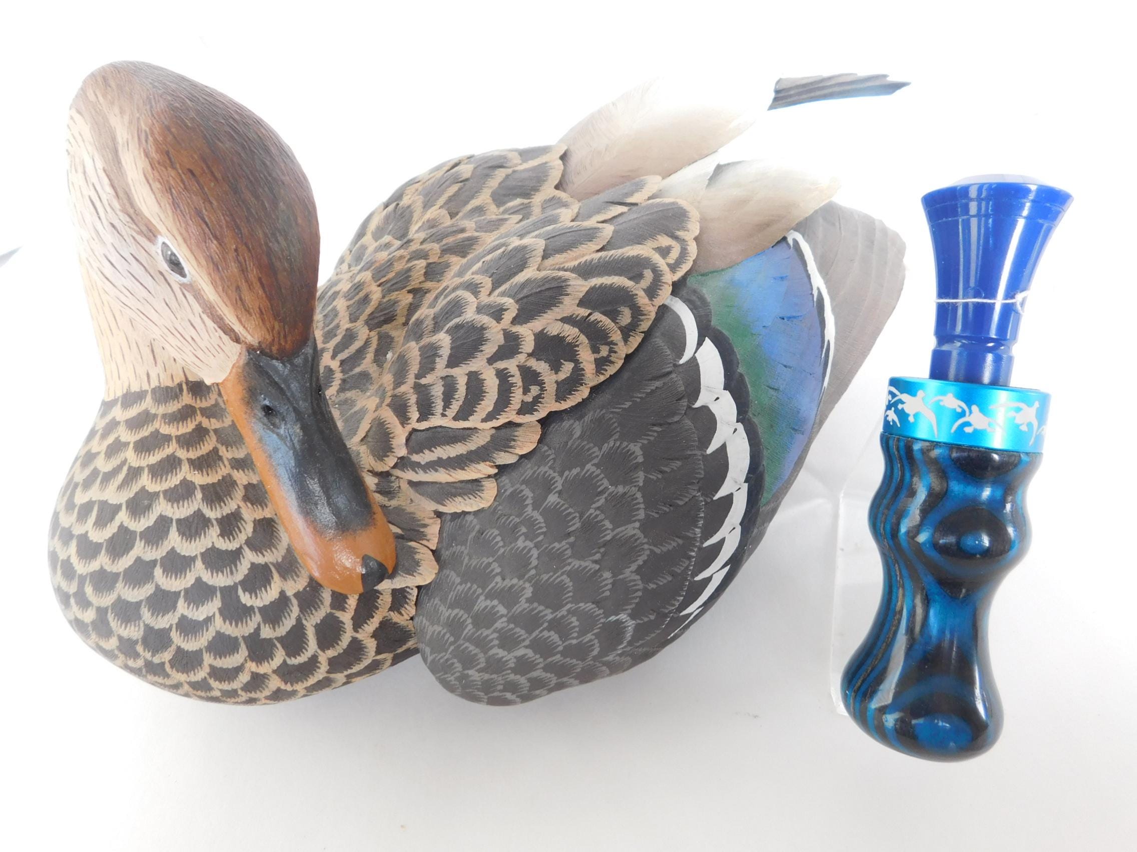 Handcrafted Layered Blue and Black Wood Double Reed Duck Call With Blue ...