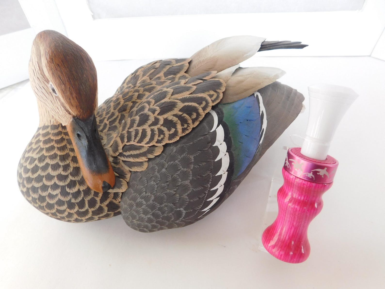 Handcrafted Pink Layered Wood Double Reed Duck Call With Pink Duck Ring ...