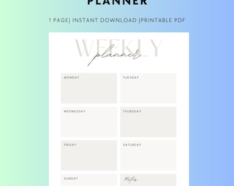 Printable Minimalist Weekly Planner Digital Download - Etsy