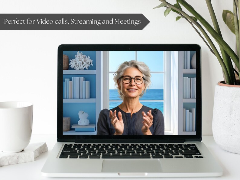 Coastal Bookcase Zoom Background, Teams Background, Green Screen ...