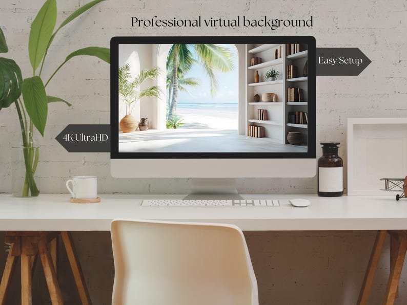 Tropical Palm Trees Zoom Background, Villa Holiday Bookcase, Virtual ...