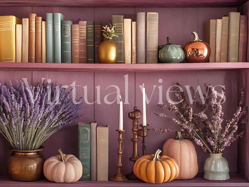 Autumn Bookshelf Virtual Background: Cozy Fall Decor (digital Download ...
