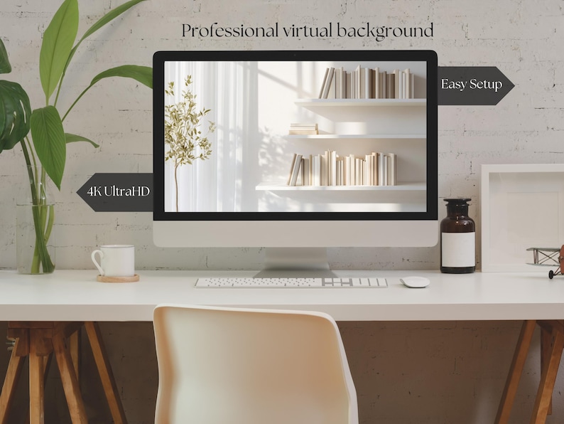 Minimalist Virtual Background - White Wall With Shelf, Neutral Books ...