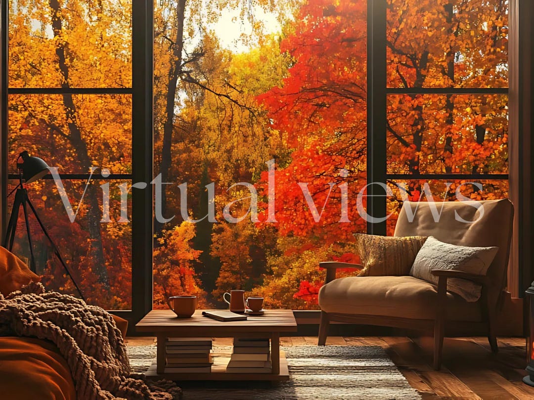 Autumn Fall Zoom Background - Cozy Living Room With Fall Decor, Digital ...