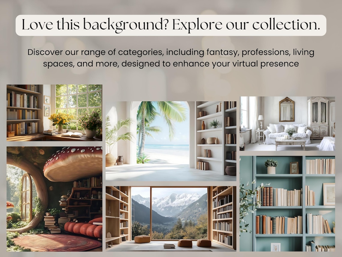 Blue Bookcase Zoom Background: Virtual Office Backdrop (digital ...