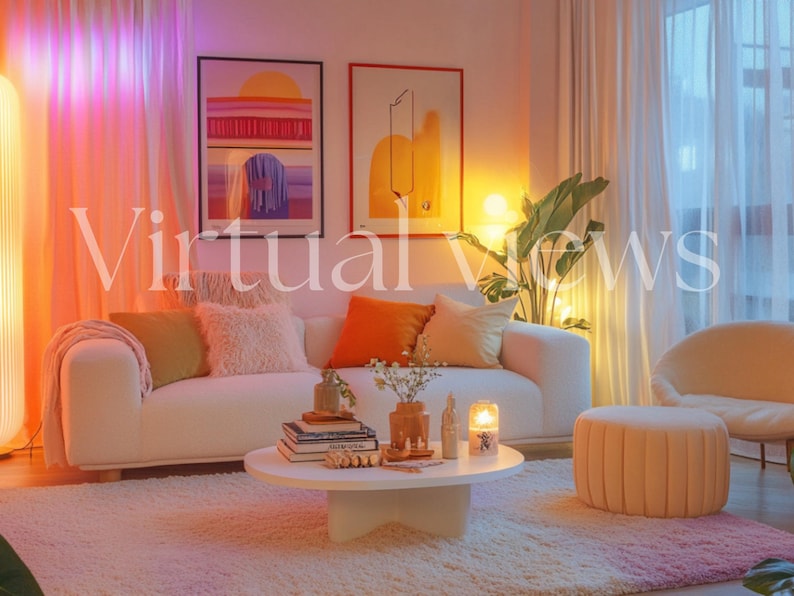 Cozy Living Room Zoom Background | Sunset Glow Virtual Set (digital ...