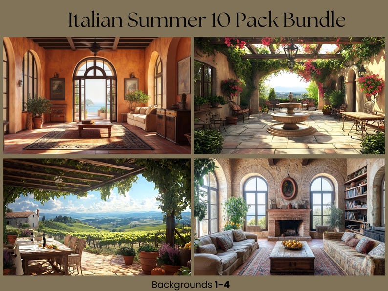 Italian Summer Zoom Backgrounds: Sunny Porches & Pool Views (digital ...
