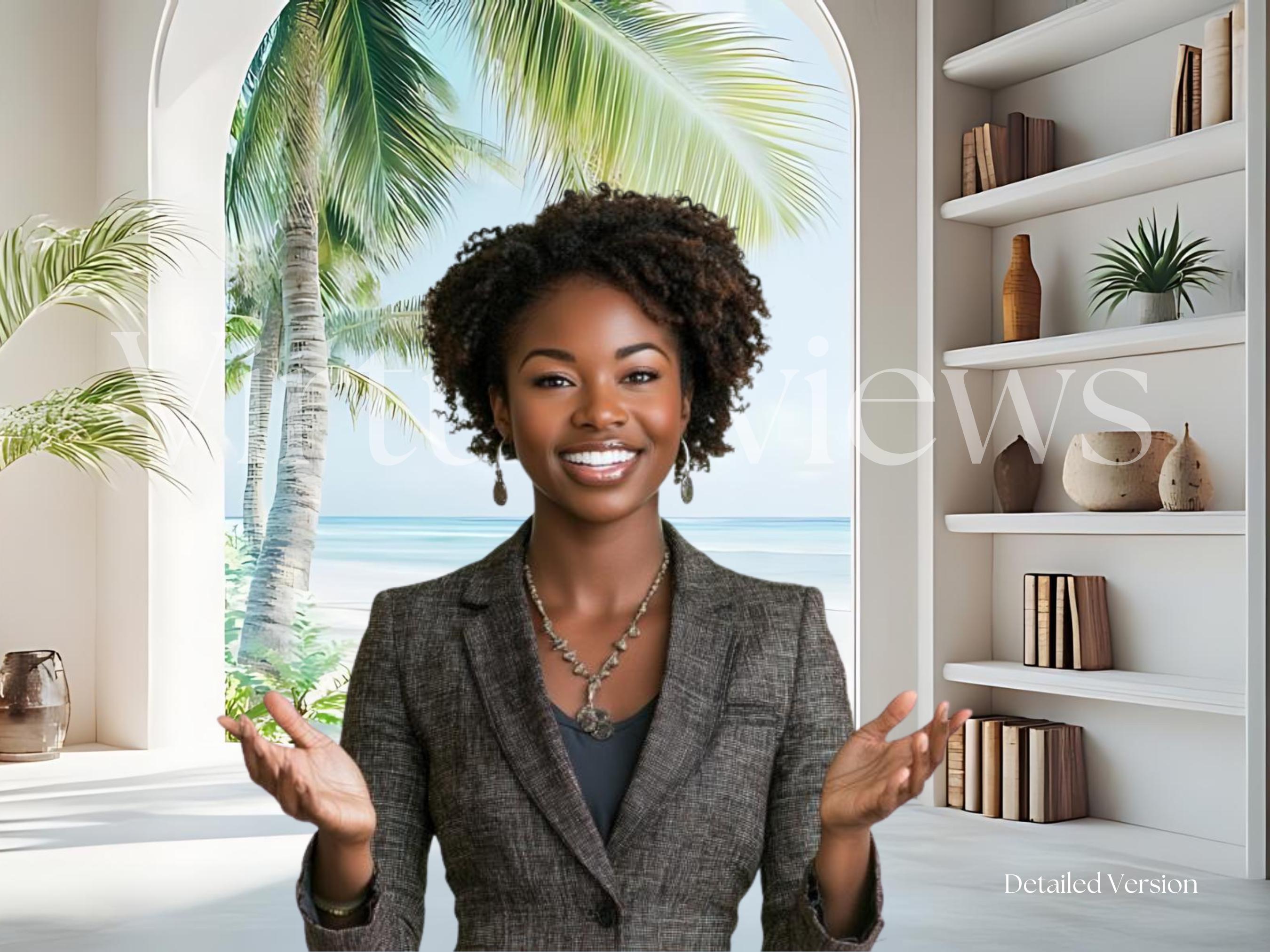 Tropical Palm Trees Zoom Background, Villa Holiday Bookcase, Virtual ...